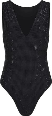twentyfour Femme, Tops, Noir, Taille: 42 FR Body en paillettes Scollo a V Abbottonatura ganci
