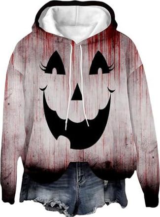 Generic Light Top Halloween Pull &agrave; capuche pour femme avec motif sang Festival Pull Halloween Costume dHalloween Femme Scary Street Lady Sweet Shirt, rouge br