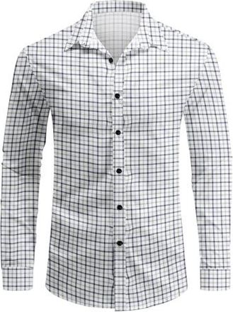 AlltheMen Chemise Homme Impression Décontractée Shirt à Manches Longues Boutonnées Blouse Plaid Slim Travail Navy S