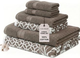 Modern Threads Trefoil Filigranes 6-teiliges wendbares garngef&auml;rbtes Jacquard-Handtuch-Set - Badet&uuml;cher, Handt&uuml;cher und Waschlappen - super saugf&auml;hig und schnell tro