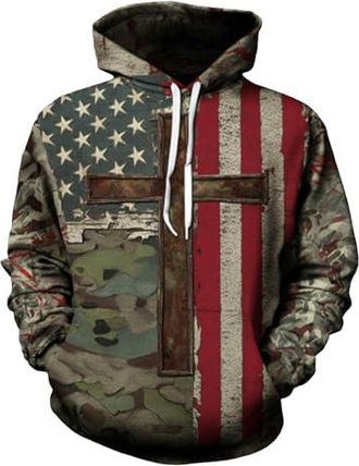 Generic Sweat &agrave; capuche chr&eacute;tien pour homme r&eacute;tro &eacute;l&eacute;gant inspirant religieux foi croix sweat &agrave; capuche vintage bible graphique pull militaire combat entra&icirc;ne