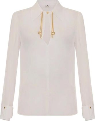 Elisabetta Franchi Blouse en cr&ecirc;pe georgette avec logos bijou - Femme - Blouses et Chemises - Blanc - Taille: 44 FR