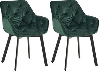 Clp Esszimmerstühle 2er Set ergonomisch Antigo, Armlehne gepolstert, 180° Drehfunktion, schwarzer Samtbezug, Küchenstuhl mit Metallgestell, Farbe:grün