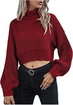 Generic 2026 Vestes dautomne et dhiver pour femmes, veste d&eacute;contract&eacute;e, couleur unie, pull court, Rouge, S