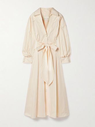 Johanna Ortiz Vela De Cruz Midi-hemdblusenkleid Aus Popeline Aus Einer Baumwollmischung Mit Bindeg&uuml;rtel - Ecru