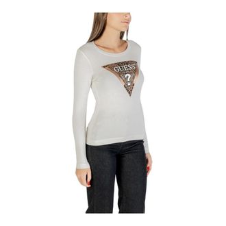 Guess Bedrucktes Langarmshirt mit Rundhalsausschnitt - - Tops - Damen - Beige - XS