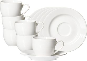 Ritzenhoff & Breker Volos Espressotassen mit Untertassen 6er Set, 90 ml, Tassen-Untertassen-Set f&uuml;r 6 Personen, Skandinavisches Design, Klassisch, Steinzeug, Wei&szlig;