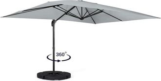 IDMarket Parasol déporté inclinable rotatif 360 CALVI gris clair 3x4 M avec 4 dalles et housse