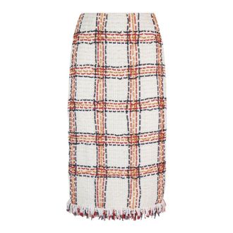 Elisabetta Franchi Beige Tweed Fransen Bleistiftrock - - Skirts - Damen - Mehrfarbig - S