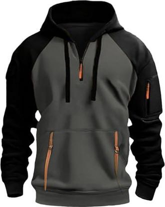 Generic Sweat &agrave; capuche de travail pour homme | Pull &agrave; capuche semi-zipp&eacute; | Sweat &agrave; capuche avec cordon de serrage | Sweat &agrave; capuche d&eacute;contract&eacute; athl&eacute;tique am