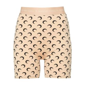 Marine Serre Femme, Shorts, Beige, Taille: 40 FR Short Taille Haute Imprim&eacute; Croissant de Lune
