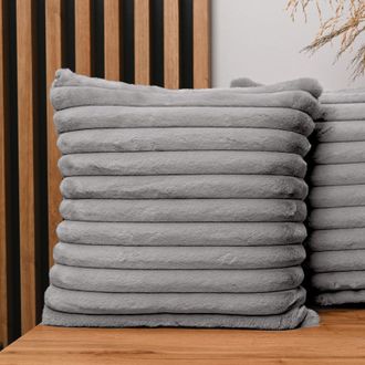 MG Design 2er Set Kissenbezüge 45 x 45 cm in Grau - mit Reißverschluss, langflorige Fell-Haptik, weich & Cosy, pflegeleicht