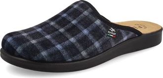 FLY FLOT Homme Ciabatta Uomo Con Tomaia Panno Tartan, Sottopiede Imbottito Anti-Shock Pelle, Suola in Poliuretano Piumatec 3cm Chausson, Bleu, 39 EU