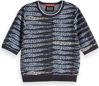 Scotch & Soda Damen Lurex Jacquard Knitted Short Sleeved Sweater Pullover, Charcoal a U078, M