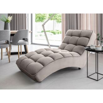 Les Tendances Chaise longue dint&eacute;rieur velours capitonn&eacute; rikal - Confort et raffinement-Gris taupe
