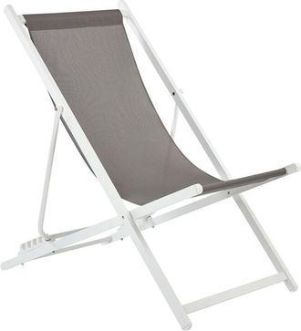 Beliani Liegestuhl Wei&szlig; Aluminium mit Stoffbespannung Grau Faltbar Klappbar Verstellbar Modern Garten Terrasse Outdoor Balkon M&ouml;bel Ausstattung