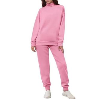 Generic Ensemble de surv&ecirc;tement pour femme musulmane - Couleur unie - Col rond - Boucle en bois - Manches longues - Pantalon large - Costume de jogging pour f