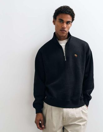 Abercrombie & Fitch sweatshirt &agrave; 1/4 zip logo icon en noir