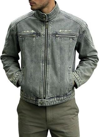 Generic Chamarra De Mezclilla Para Hombre Classic Vintage Jean Coat Trendy Washed Trucker Denim Jackets Streetwear Coats Blue X Large