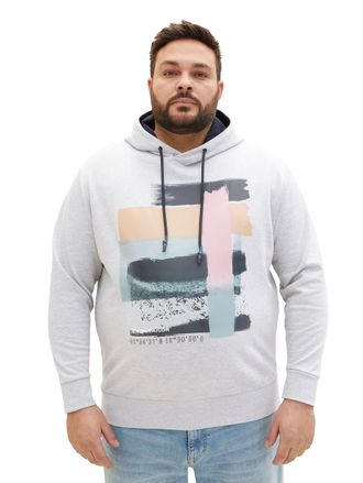 Tom Tailor Herren Plussize Hoodie Sweatshirt mit Print 1037030, 15398 - Light Stone Grey Melange, 2XL