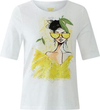 Oui Femme, Tops, Blanc, Taille: 46 FR T-Shirt avec imprim&eacute; plac&eacute;
