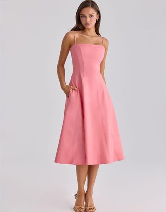 House of CB Dolly - Robe d&eacute;t&eacute; mi-longue &eacute;vas&eacute;e en coton - Framboise-Rose