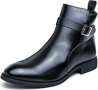 Generic Bottes en cuir pour homme avec sangle &agrave; boucle - Style d&eacute;contract&eacute; - Fermeture &eacute;clair - Pour homme, Noir, 41 1/3 EU