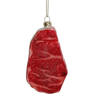 HD Collection Christbaumschmuck Glas 12cm - Grill Steak Figur zum Aufhängen - handbemalt & mit Glitzer - Weihnachtsbaum Anhänger für Weihnachten - Christbaumanhänge