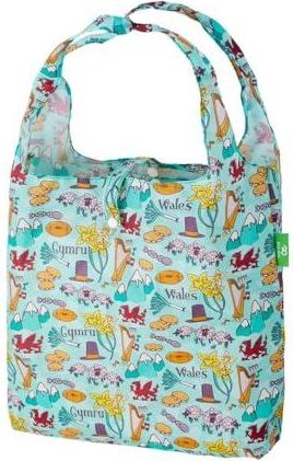 Eco Chic Sac fourre-tout l&eacute;ger pliable r&eacute;utilisable r&eacute;sistant &agrave; leau, Pays de Galles Montage Bleu, Small