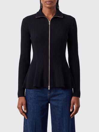 Alaia Cardigan zipp&eacute; en laine &agrave; col montant et ourlet &agrave; basque volant&eacute;e