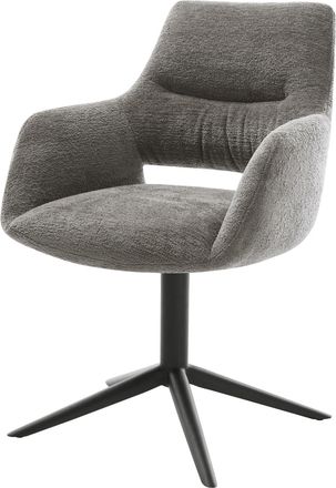 DELIFE Esszimmerstuhl Yago-Flex mit Armlehnen Fu&szlig;kreuz Schwarz Boucl&eacute; Soft Schlamm 360&deg; drehbar Wippfunktion Taschenfederkern