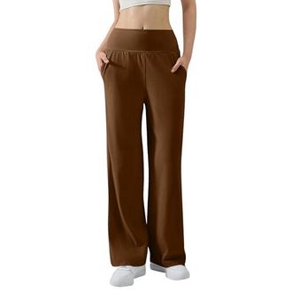 Generic Pantalon de yoga taille haute &agrave; jambes larges avec poches, pantalon d&eacute;contract&eacute; doux et extensible &agrave; enfiler, pantalon respirant, pantalon de gym et d