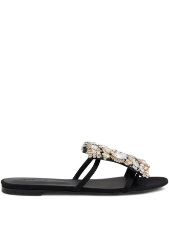 Paco Rabanne Flache Sandalen mit Kristallen - Schwarz