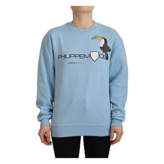 Philippe Model Femme, Sweatshirts et sweats &agrave; capuche, Bleu, Taille: 38 FR Pull Logo Embelli
