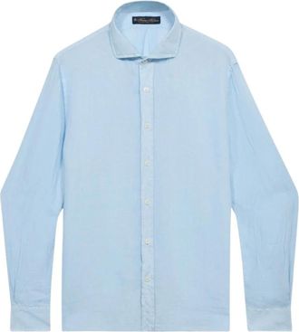 Brooks Brothers Homme, Chemises, Bleu, Taille: 3XL Chemise en lin coupe slim avec col italien
