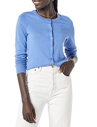 Amazon Essentials Gilet Col Rond Léger (Grandes Tailles Disponibles) Femme, Bleu, XXL