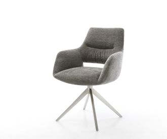 DELIFE Drehstuhl Yago-Flex mit Armlehnen Boucl&eacute; Soft Schlamm Kreuzgestell breit Edelstahl 360&deg; drehbar Wippfunktion Taschenfederkern, Esszimmerst&uuml;hle