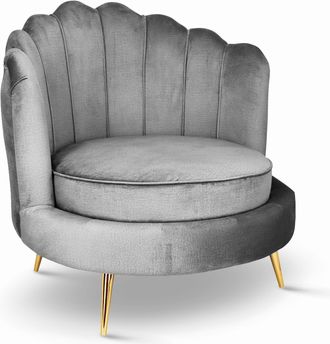 MG Design Samt Muschelsessel in Grau - Moderner Cocktailsessel mit goldenen Beinen, gepolsterter Rückenlehne und großem Sitz für Wohnzimmer oder Schlafzimmer