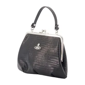 Vivienne Westwood Womens Granny Frame Purse - Vivienne Westwood Leather Black Calfskin Bags Handbags-Purses