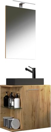 VCM 3-TLG Set | Waschplatz f&uuml;r G&auml;ste WC | G&auml;stebad | Waschtisch mit Spiegel | Badezimmer Set - Hausa SP-BL