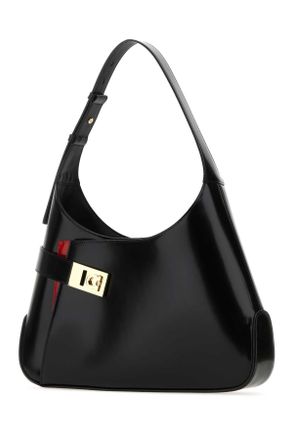 Ferragamo Womens Black Leather Large Arch Shoulder Bag Neroflamered Borse A Mano