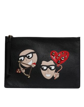 Dolce & Gabbana Schwarze DGFamily Veredelte Leder-Clutch Tasche