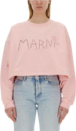 Marni Femme, Sweatshirts et sweats &agrave; capuche, Rose, Taille: 36 FR SweaT-shirt Court Brod&eacute; Logo