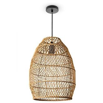 Paco Home Suspension Salon Boho Lampes En Osier Rotin Salle À Manger Lampe Papier E27, Type de lampe:Lampe à suspension - Type 3, Couleur:Nature (Ø30cm)