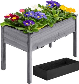 Yaheetech Hochbeet Pflanzkasten Blumenbett aus Holz, Kr&auml;uterbeet Fr&uuml;hbeet mit Abflussl&ouml;chern f&uuml;r Garten Balkon, Grau 120,5 &times; 59 &times; 76 cm (LxBxH)