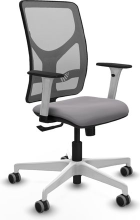 Piqueras y Crespo PC-Stuhl aus grauem Netzstoff, mit wei&szlig;en und schwarzen Armlehnen, h&ouml;henverstellbare Lendenwirbelst&uuml;tze, ausgestattet mit 3 Positionen und Schneidesch