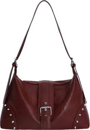 Generic Sac à bandoulière rétro pour moto, sac besace avec boucle de ceinture et poignée sur le dessus pour femme, pour le travail, les voyages, les trajets, 