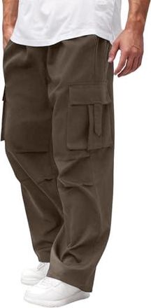 Generic Pantalon cargo pour homme, coupe d&eacute;contract&eacute;e, pantalon de travail avec plusieurs poches, taille &eacute;lastique, pantalon cargo de couleur unie, pantalon d