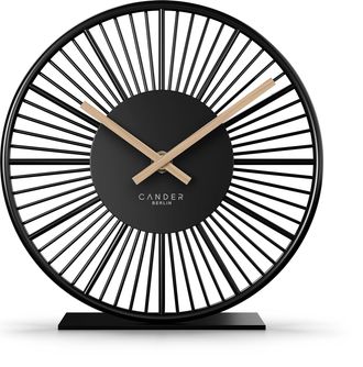 Cander Berlin BLORA Tischuhr lautlos 18 cm Metall Holzzeiger ohne Tickger&auml;usche modern schwarz Wohnzimmer K&uuml;che Vintage
