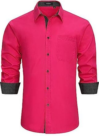 Hisdern Chemises Homme Manches Longues Chemise Décontractée Homme Boutonnées Chemises Formelles Business Chemise Regular Fit Casual Shirt Rose 6XL